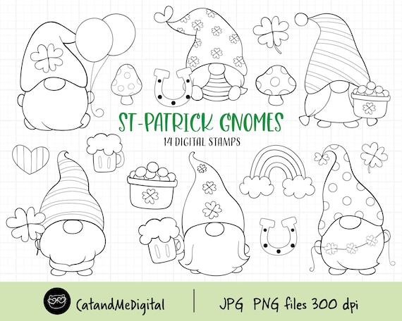 St Patrick Gnomes Digital Stamp Gnome Clipart Gnome Outline | Etsy