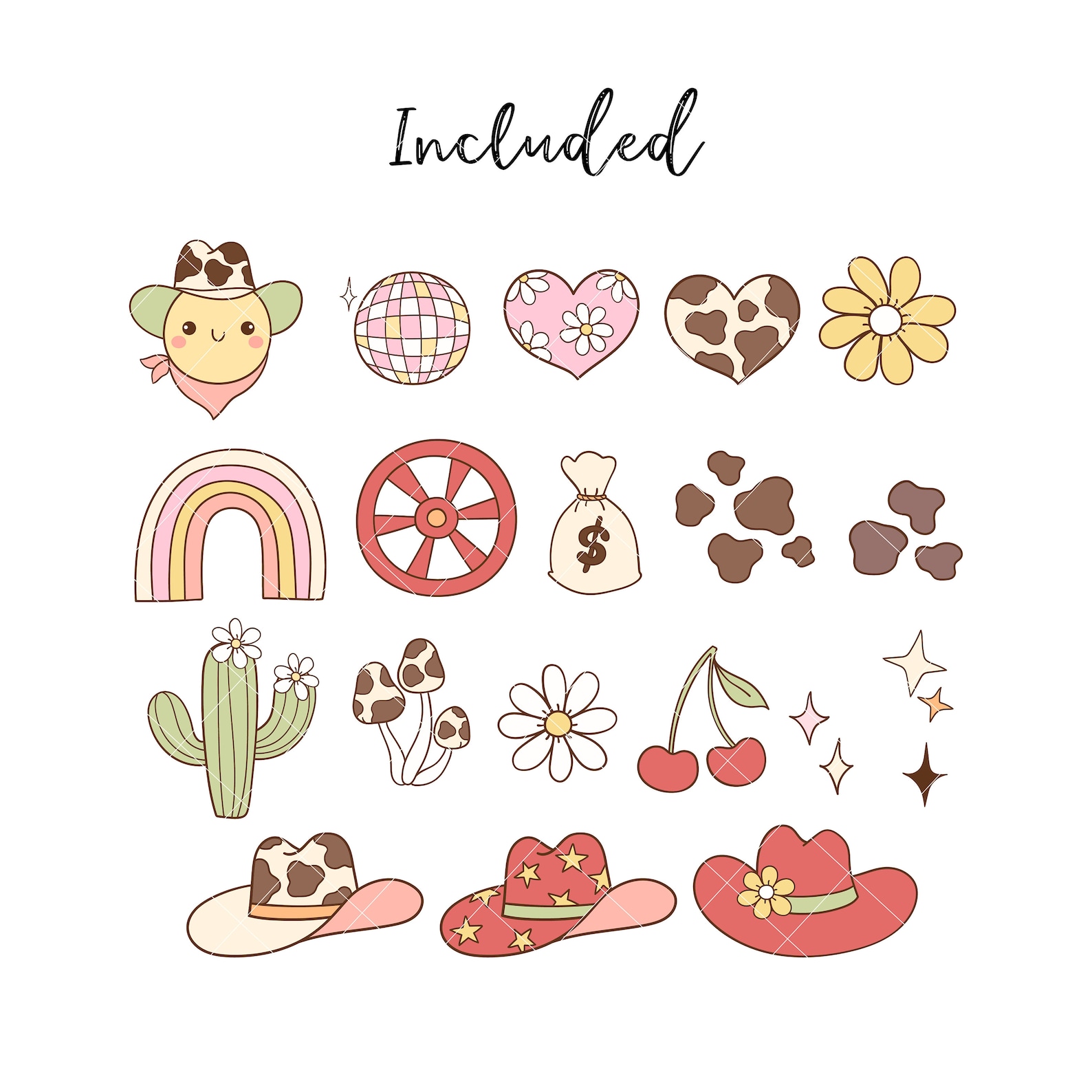Retro Western Clipart Groovy Cowboy Clipart 70s Hippie Desert Cactus ...