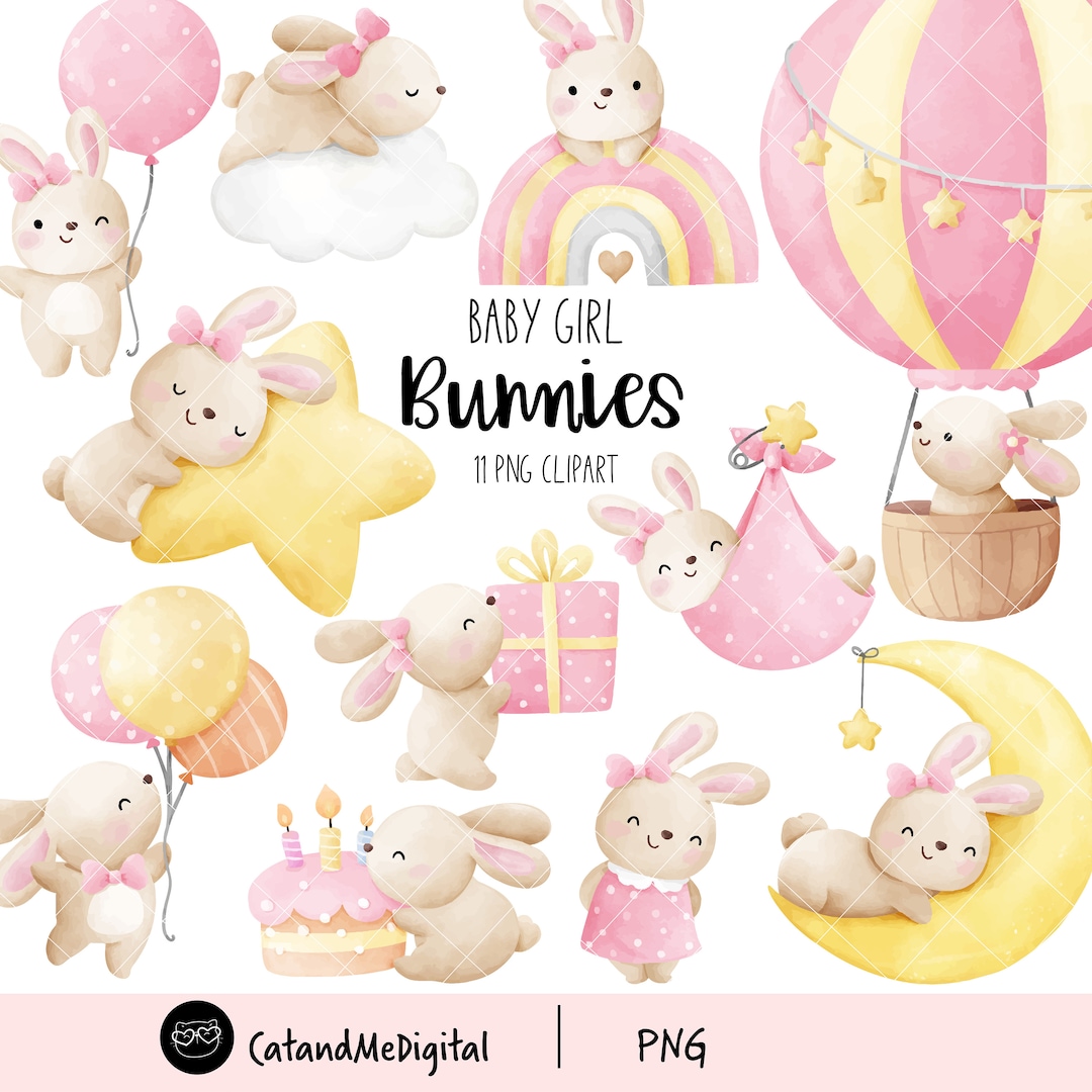 Baby Bunny Girl Clipart Watercolor Bunnies Nursery Animal Clipart ...