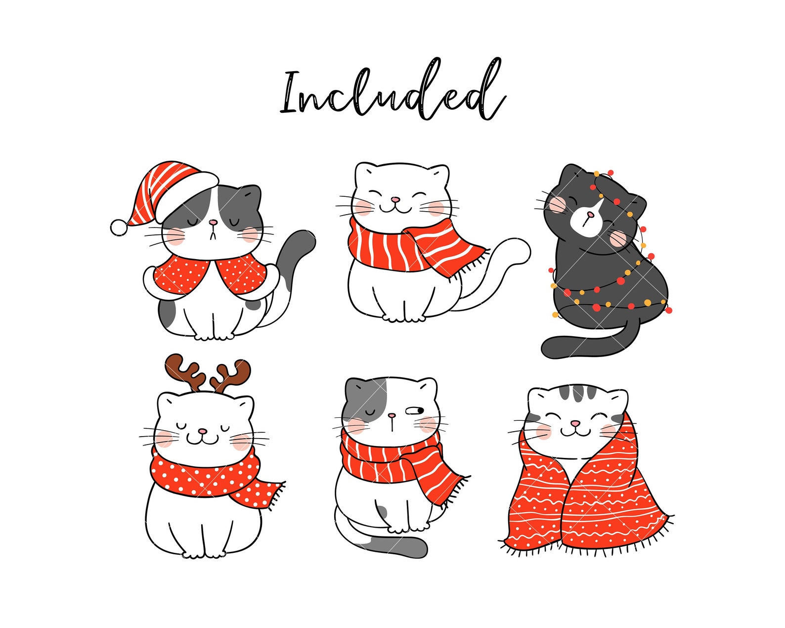 Christmas Cats Clipart Cat Clipart Winter Clipart Funny Cats - Etsy