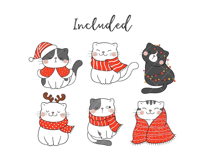 Christmas Cats Clipart Cat Clipart Winter Clipart Funny Cats Christmas ...