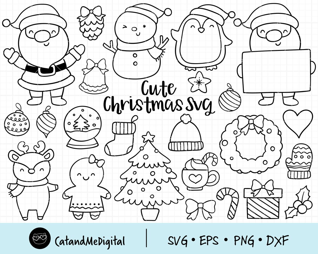 Cute Christmas Svg Outline Christmas Svg Coloring Svg Doodle Svg Hand ...