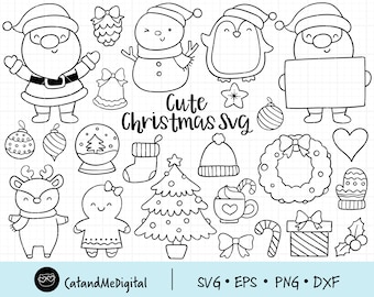 Cute Christmas Svg Outline Christmas Svg Coloring Svg Doodle Svg Hand ...