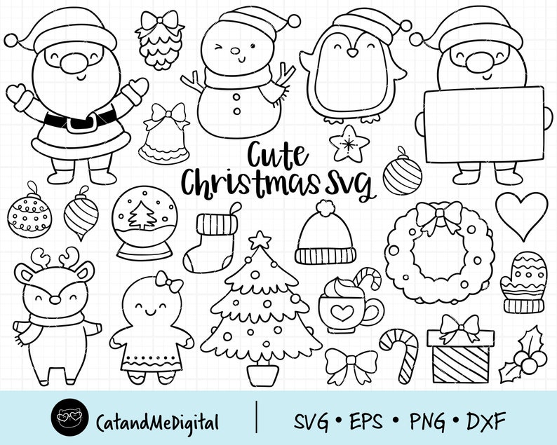 Cute Christmas Svg Outline Christmas Svg Coloring Svg Doodle - Etsy