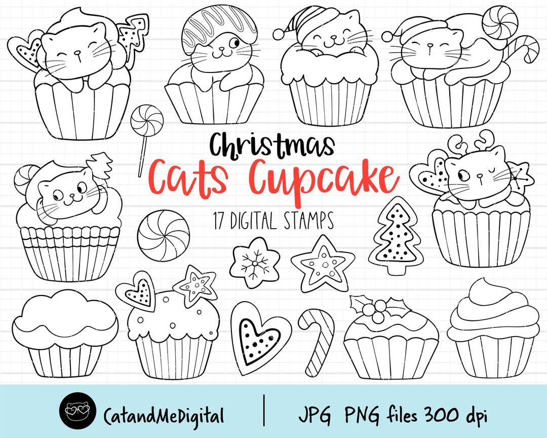 Christmas Cupcake Digital Stamp Cupcake Stamp Cat Clipart Gingerbread ...