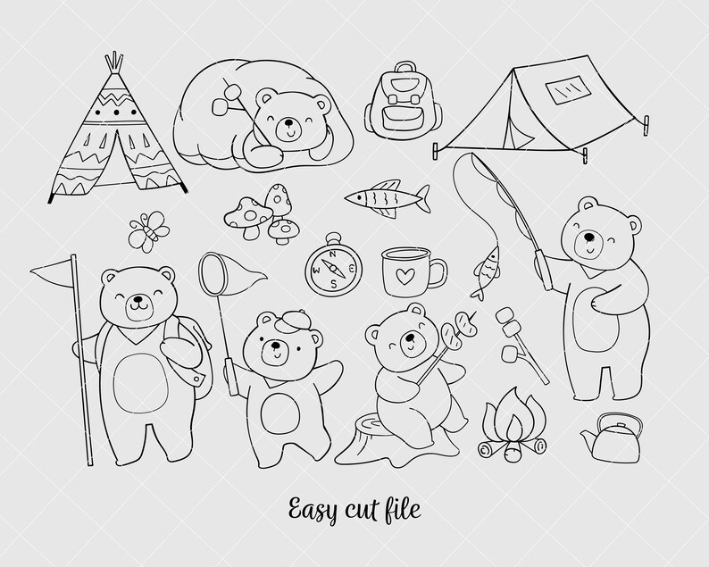 Bear Summer Camp Svg Outline Woodland Svg Summer Png Happy | Etsy