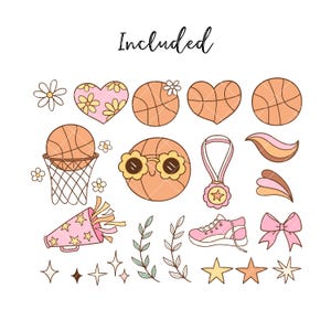 Retro Girly Basketball Clipart Trendy Basketball Png Sport Png Game Day ...