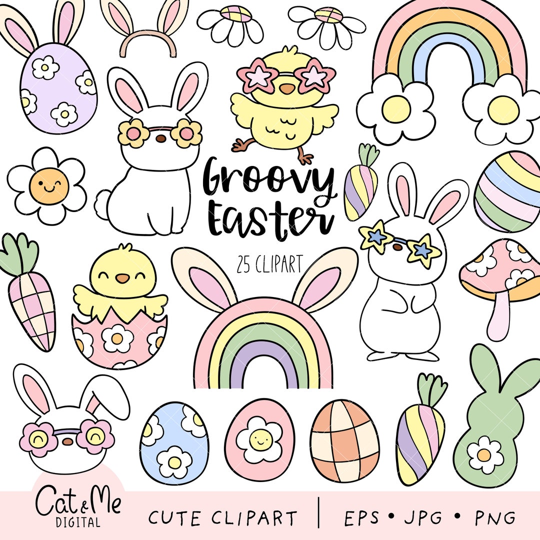 Groovy Easter Clipart Retro Easter Clipart Animal Easter Png Spring ...