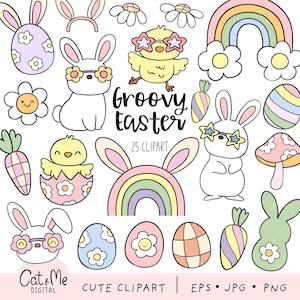 Groovy Easter Clipart Retro Easter Clipart Animal Easter Png Spring ...