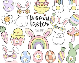 Groovy Spring Clipart Retro Spring Clipart Bunny Png Easter Clipart ...
