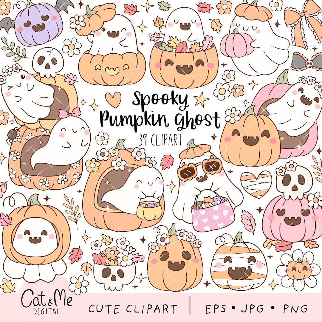 Spooky Pumpkin Ghost Clipart Halloween Fall Png Floral Pumpkin Cozy ...