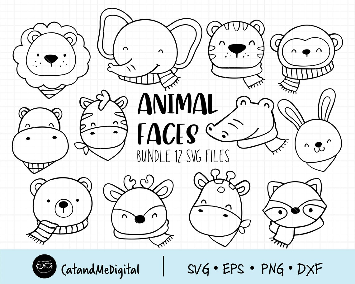 Animal Faces Svg Animal Faces Clipart Jungle Animals Face Cut File ...