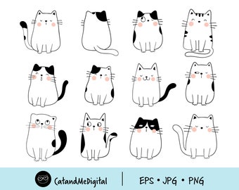 Vector Clipart Kawaii Cats Cute Cats Clipart Set High - Etsy Hong Kong
