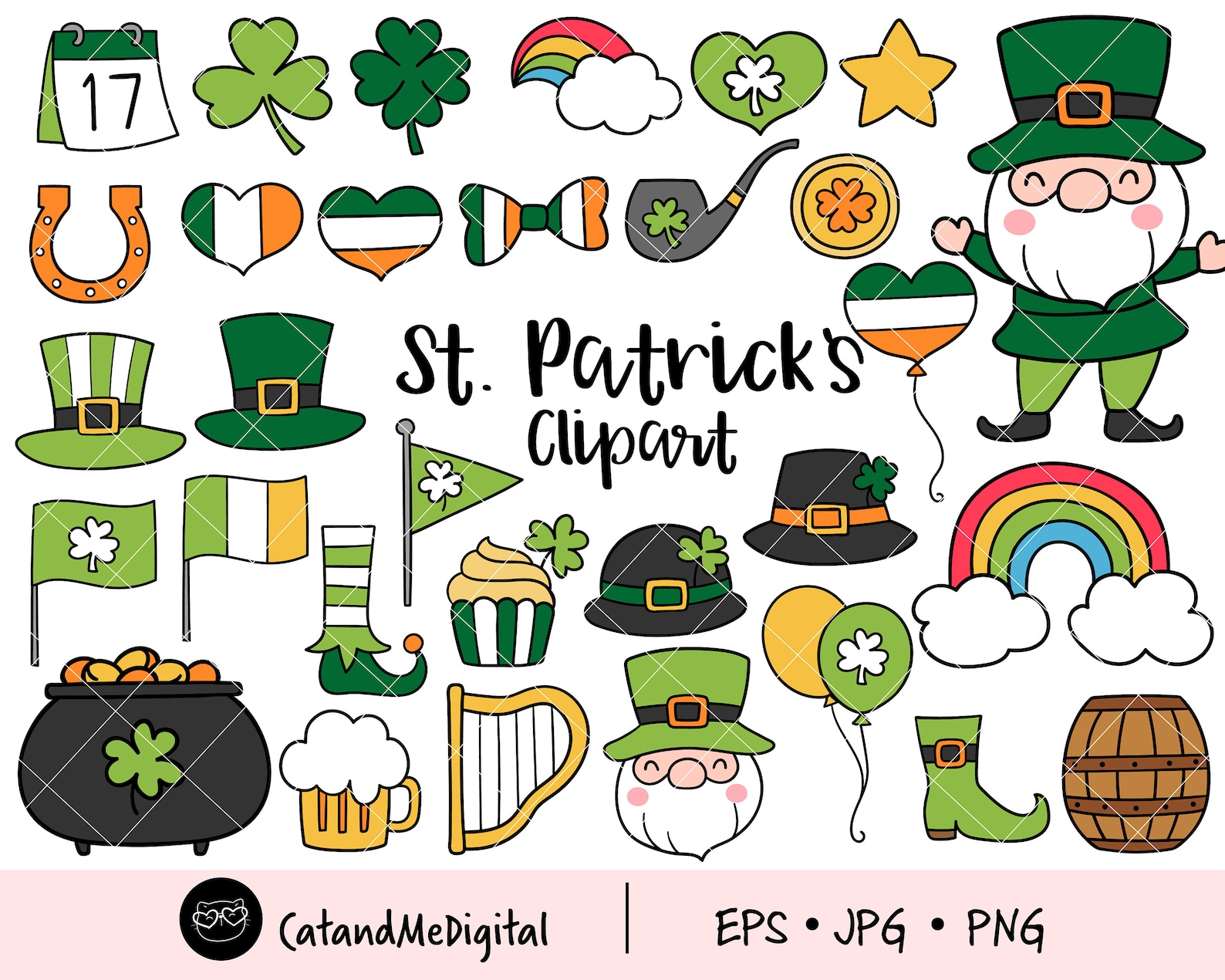 St. Patricks Day Clipart Shamrock Clipart Lucky Clipart Clover - Etsy
