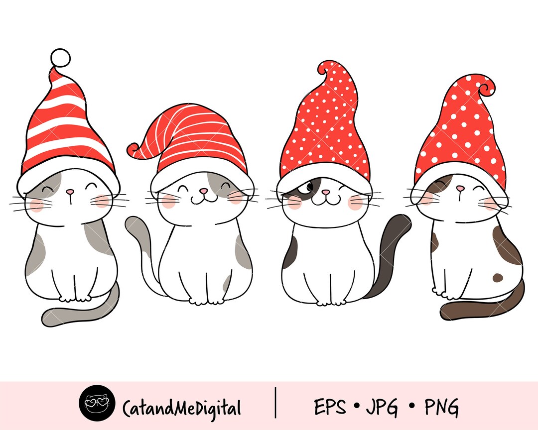 Gnome Cats Christmas Clipart Cat Clipart Winter Clipart Funny Cats ...