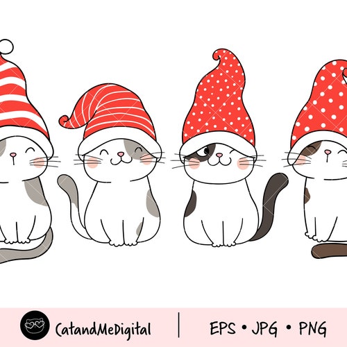Gnome Cats Christmas Clipart Cat Clipart Winter Clipart Funny - Etsy