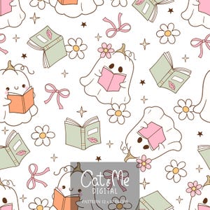 Girly Bookish Ghost Seamless Ghost Reading Pattern Trendy Bookish ...