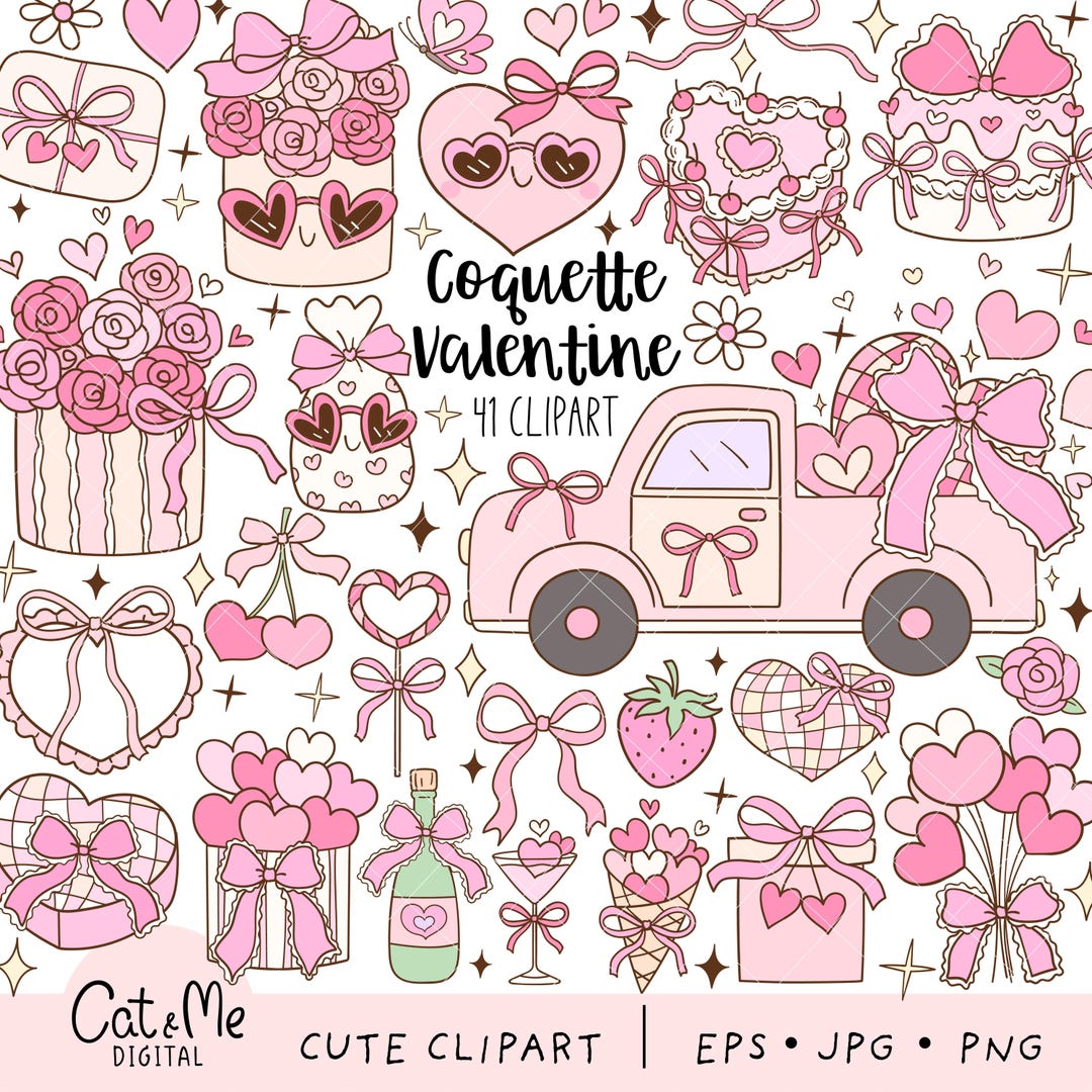 Coquette Valentine Clipart Girly Valentine's Day Pink Bow Valentine Png ...