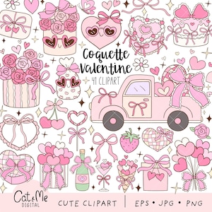 Coquette Valentine Clipart Girly Valentine's Day Pink Bow Valentine Png ...