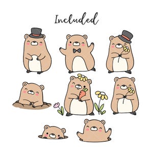 Doodle Groundhog Day Clipart Cute Animal Clipart Spring Clipart Happy ...