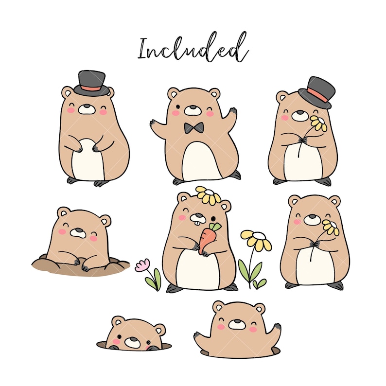 Doodle Groundhog Day Clipart Cute Animal Clipart Spring Clipart Happy ...