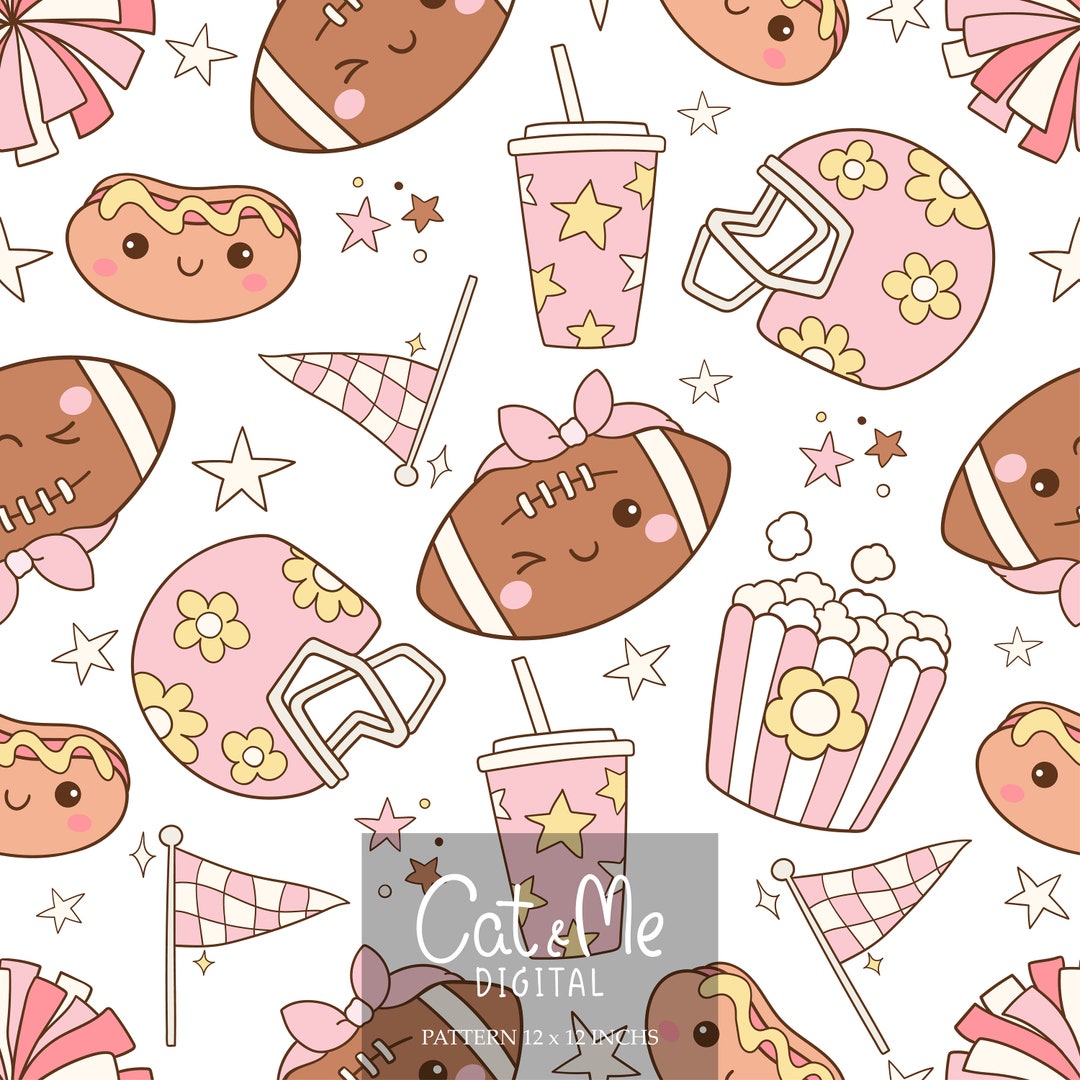 Doodle Funny Football Pattern Girly Football Seamless Trendy Sport ...