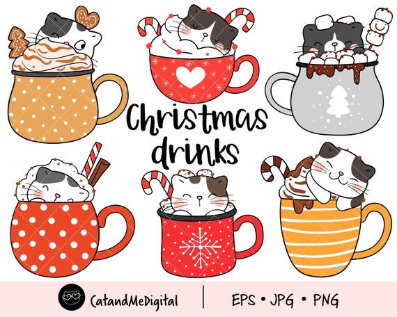 Christmas Drinks Clipart Cat Clipart Winter Drinks Christmas | Etsy