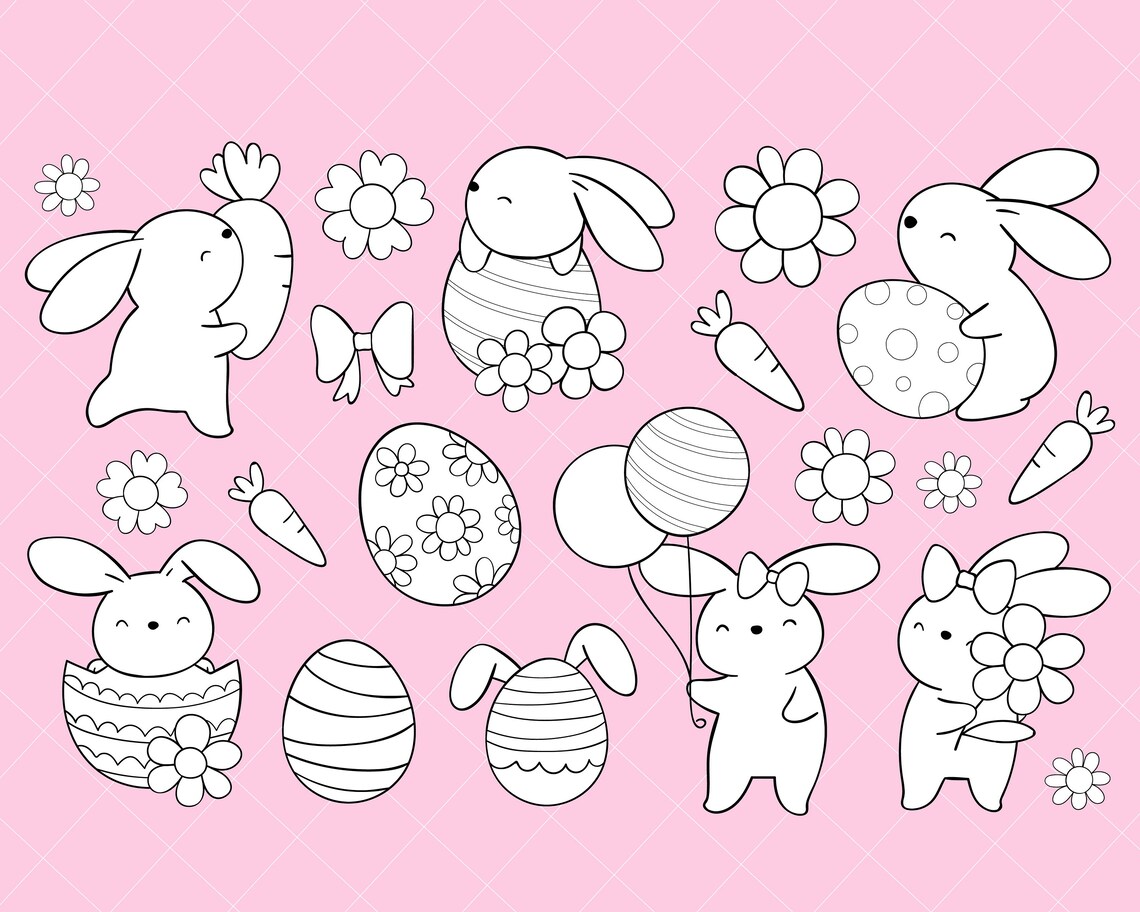 Bunny Easter Digital Stamps Bunny Stamps Easter Bunny Clipart | Etsy