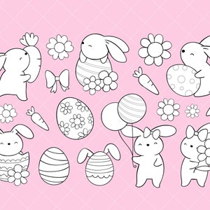 Bunny Easter Digital Stamps Bunny Stamps Easter Bunny Clipart Eggs ...