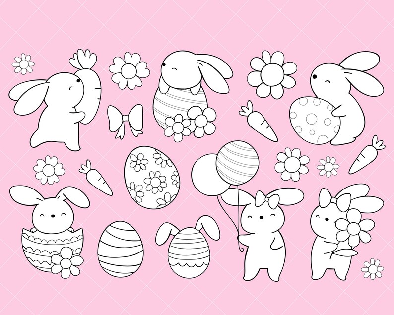 Bunny Easter Digital Stamps Bunny Stamps Easter Bunny Clipart - Etsy