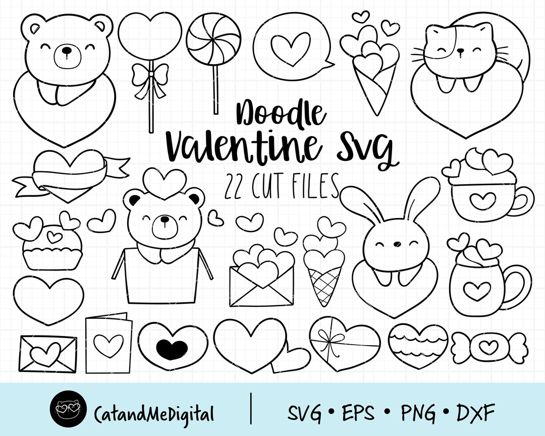 Doodle Valentines Svg Valentines Clipart Love Svg Animal Svg Heart Svg ...
