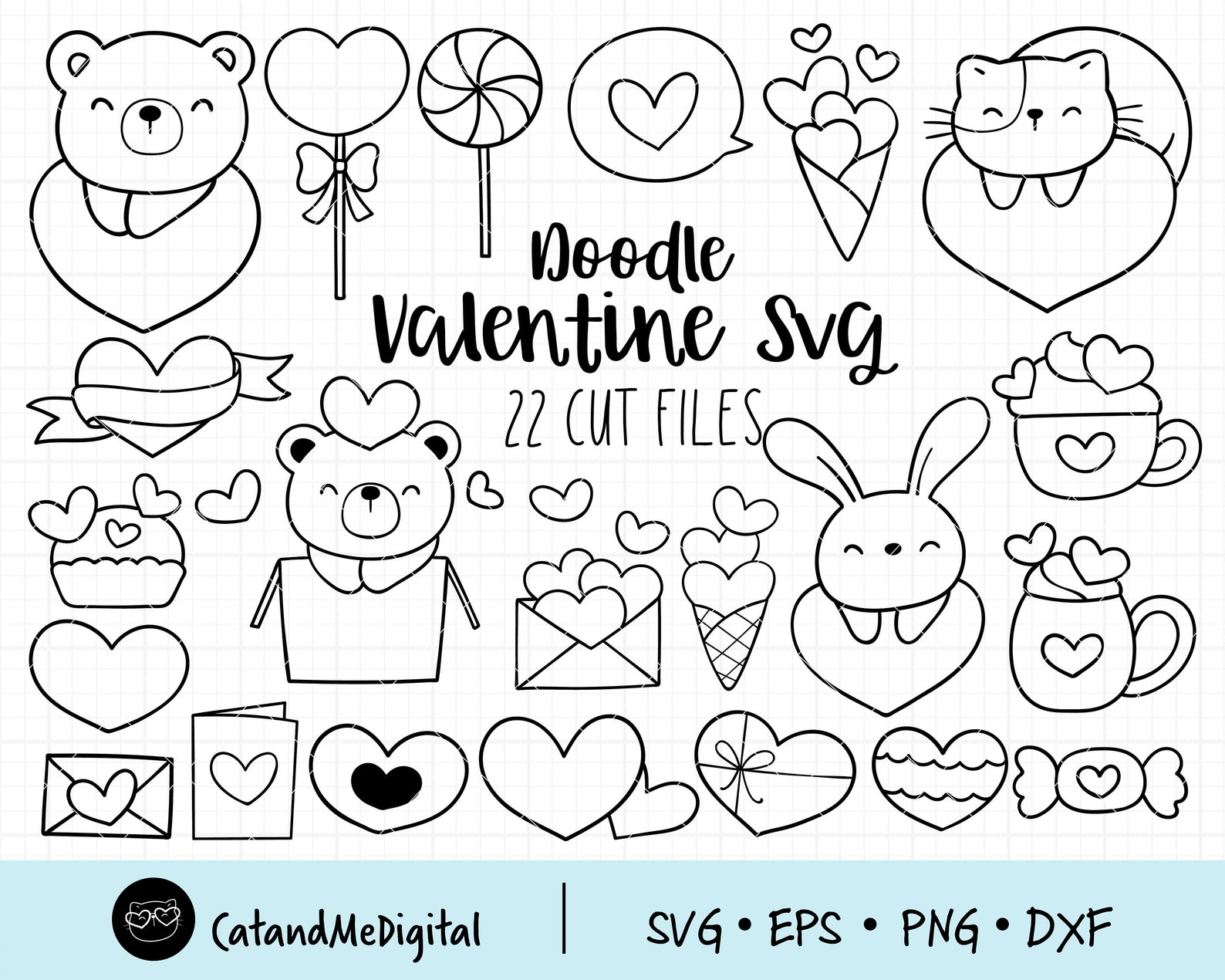 Doodle Valentines Svg Valentines Clipart Love Svg Animal Svg | Etsy