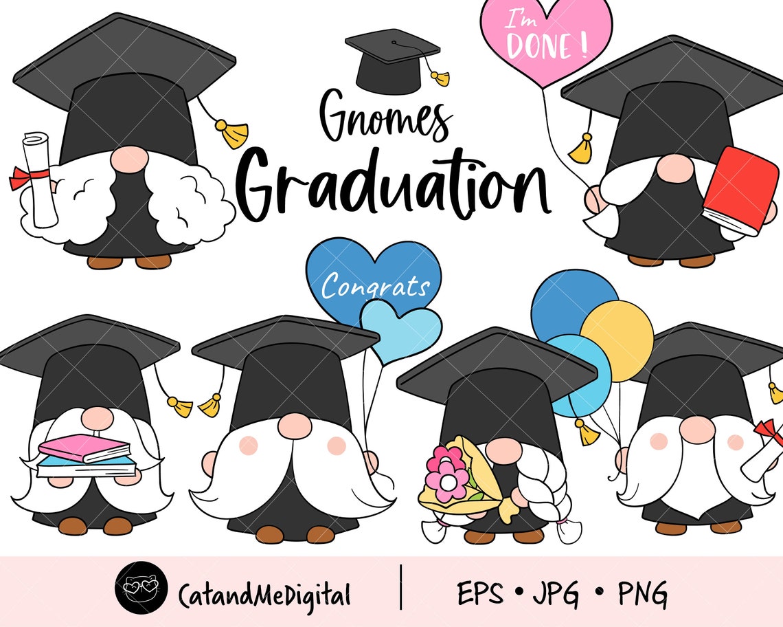 Graduation Gnomes Clipart Gnome Clip Art Graduate Clipart - Etsy