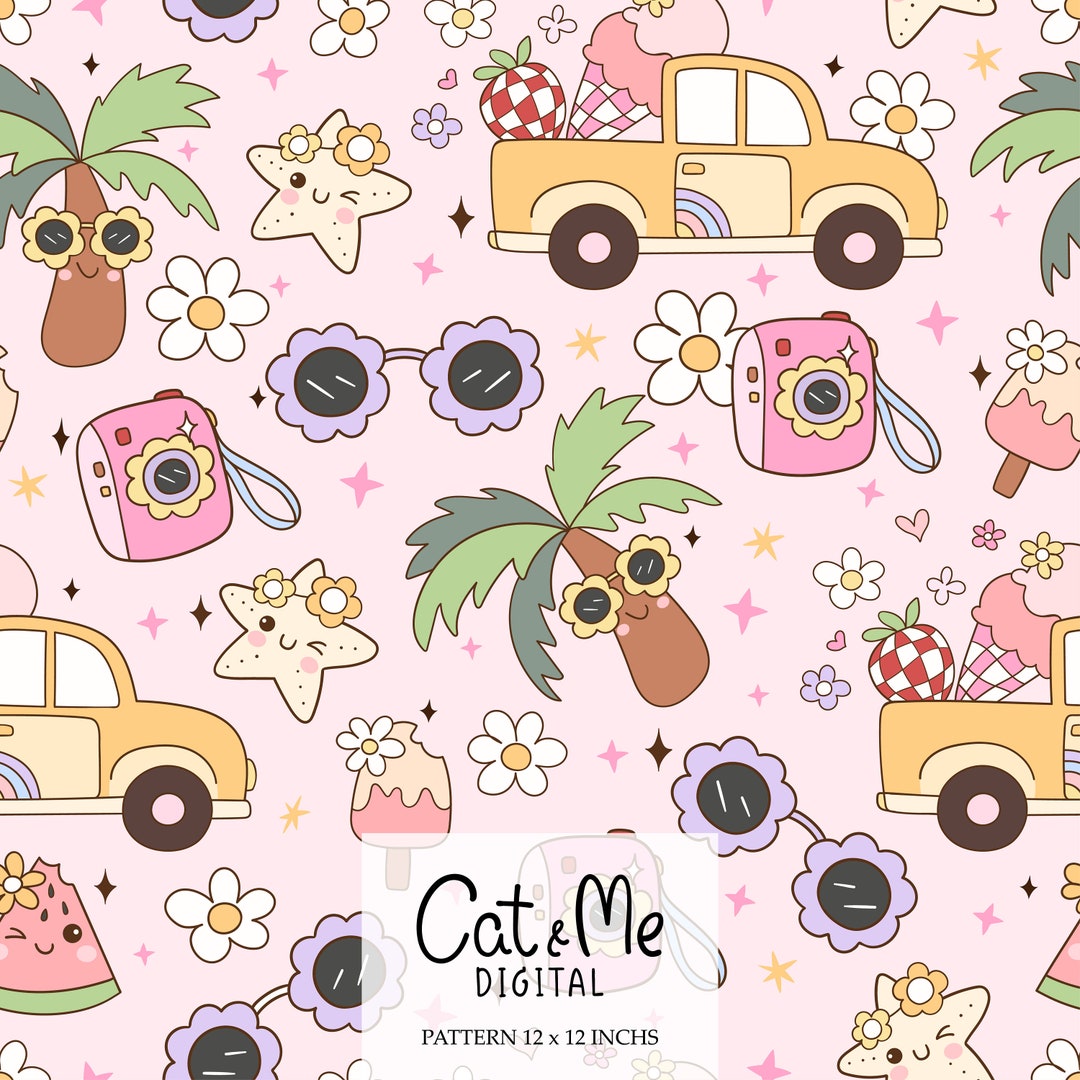 Funny Summer Seamless Pattern Retro Summer Seamless Summer Repeating ...