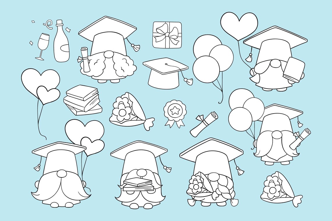 Graduation Gnomes Digital Stamp Graduate Clipart Gnome Clipart - Etsy