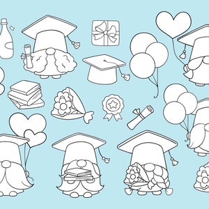 Graduation Gnomes Digital Stamp Graduate Clipart Gnome Clipart Student ...