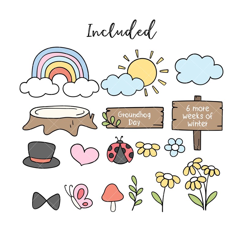 Doodle Groundhog Day Clipart Cute Animal Clipart Spring Clipart Happy ...