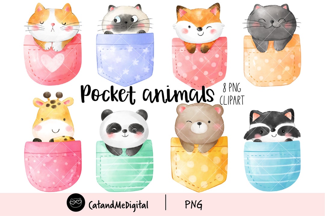 Watercolor Pocket Animals Clipart Baby Nursery Png Nursery Decor Art ...