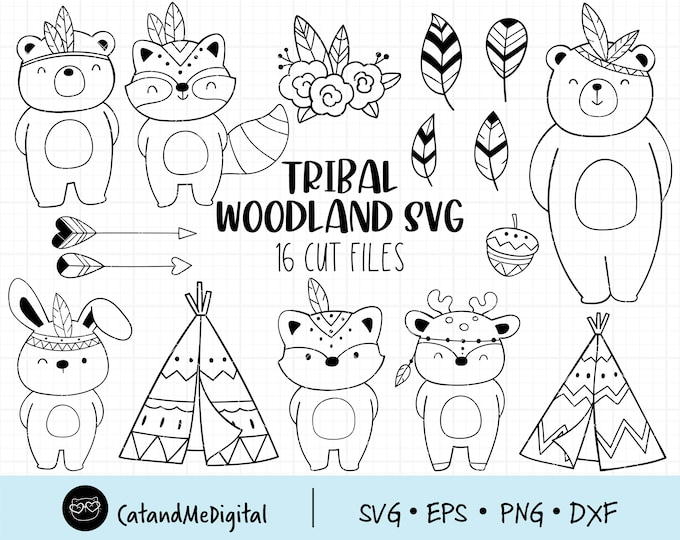 Woodland Animal Svg Outline Woodland Svg Forest Clip Art Digital Stamp ...