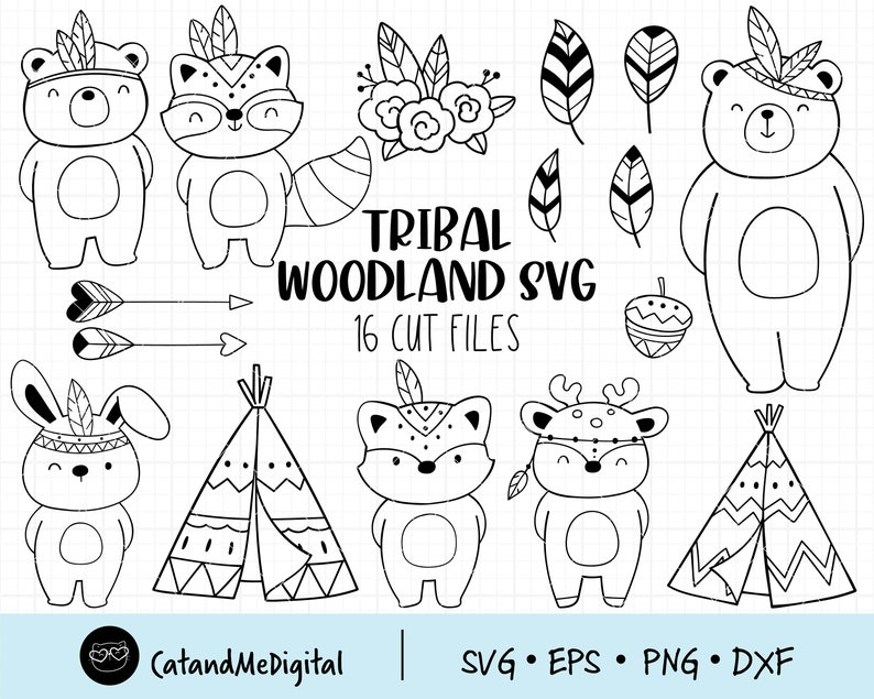 Tribal Woodland Animal Svg Boho Animals Svg Woodland Animals Bohemian ...
