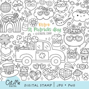Groovy Retro St Patricks Digital Stamp Doodle Spring Coloring Outline ...