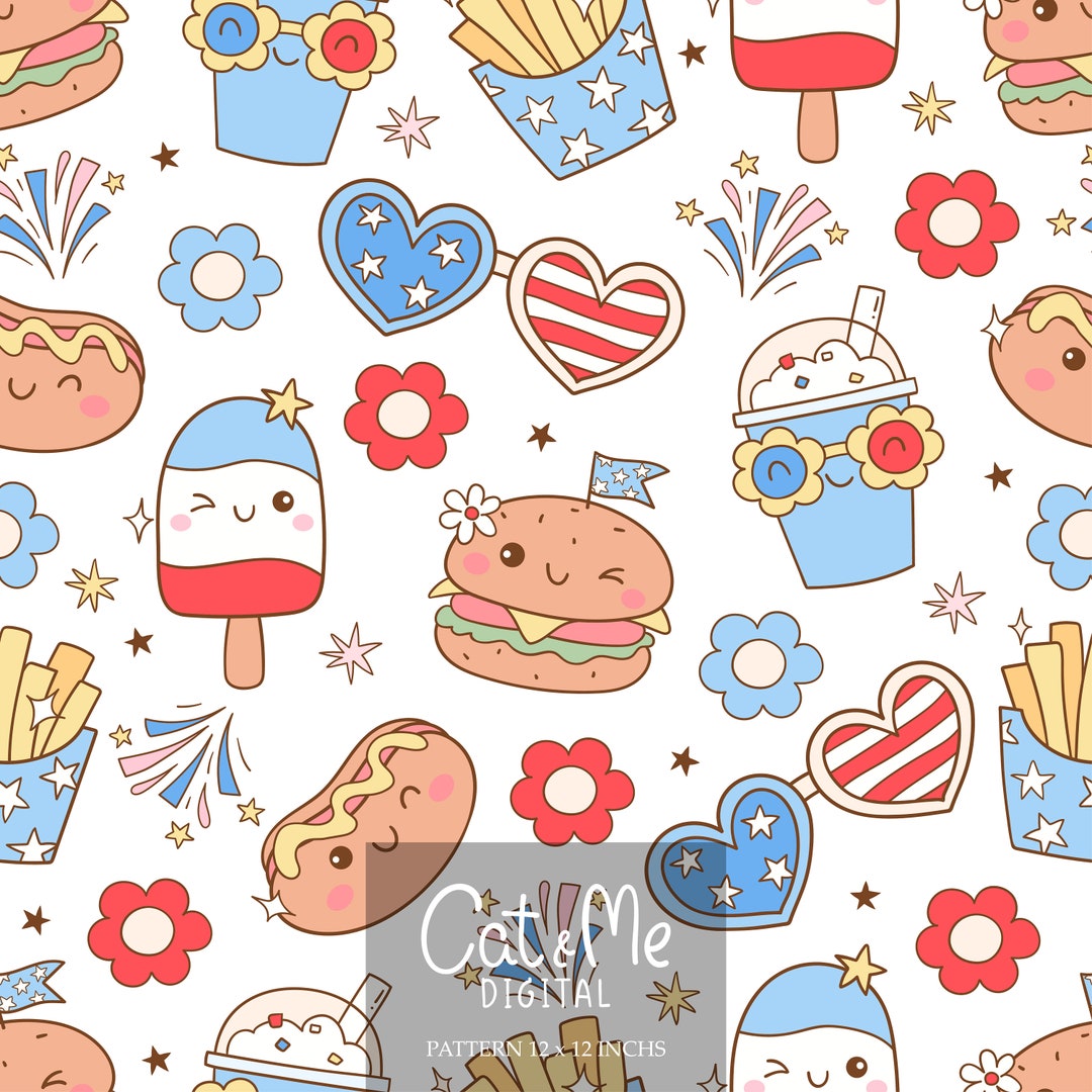 Funny Groovy Fourth of July Pattern Retro Patriotic Seamless Fourth of ...