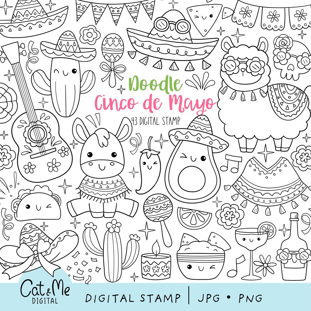 Cinco De Mayo Digital Stamp Doodle Fiesta Stamp Mexican Party Coloring ...