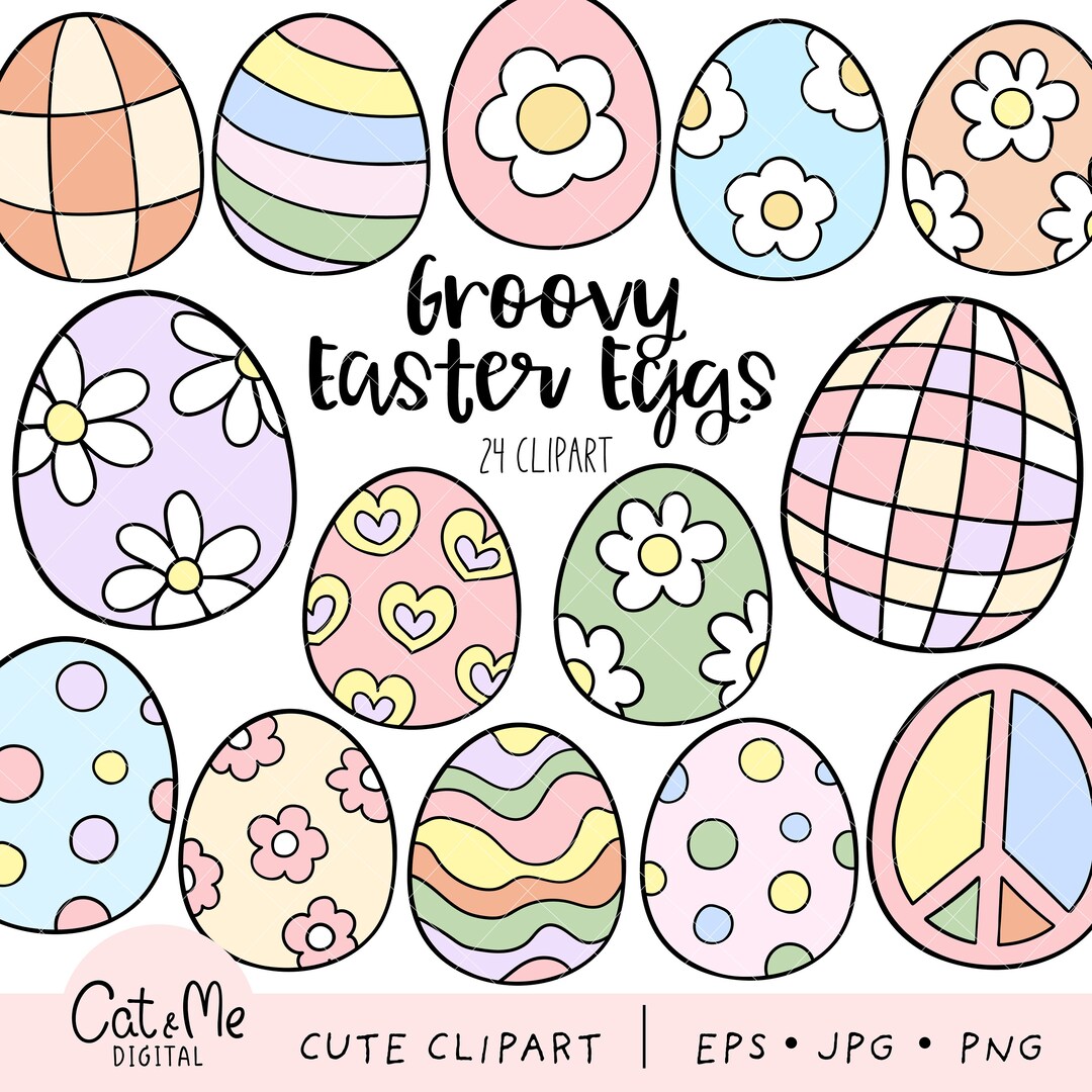 Groovy Easter Eggs Clipart Easter Eggs Png Spring Clipart Hippie Disco ...