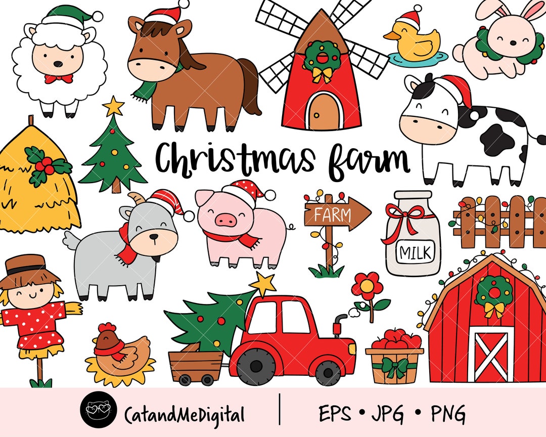 Christmas Farm Clipart Farm Animal Clipart Winter Clipart Holiday ...