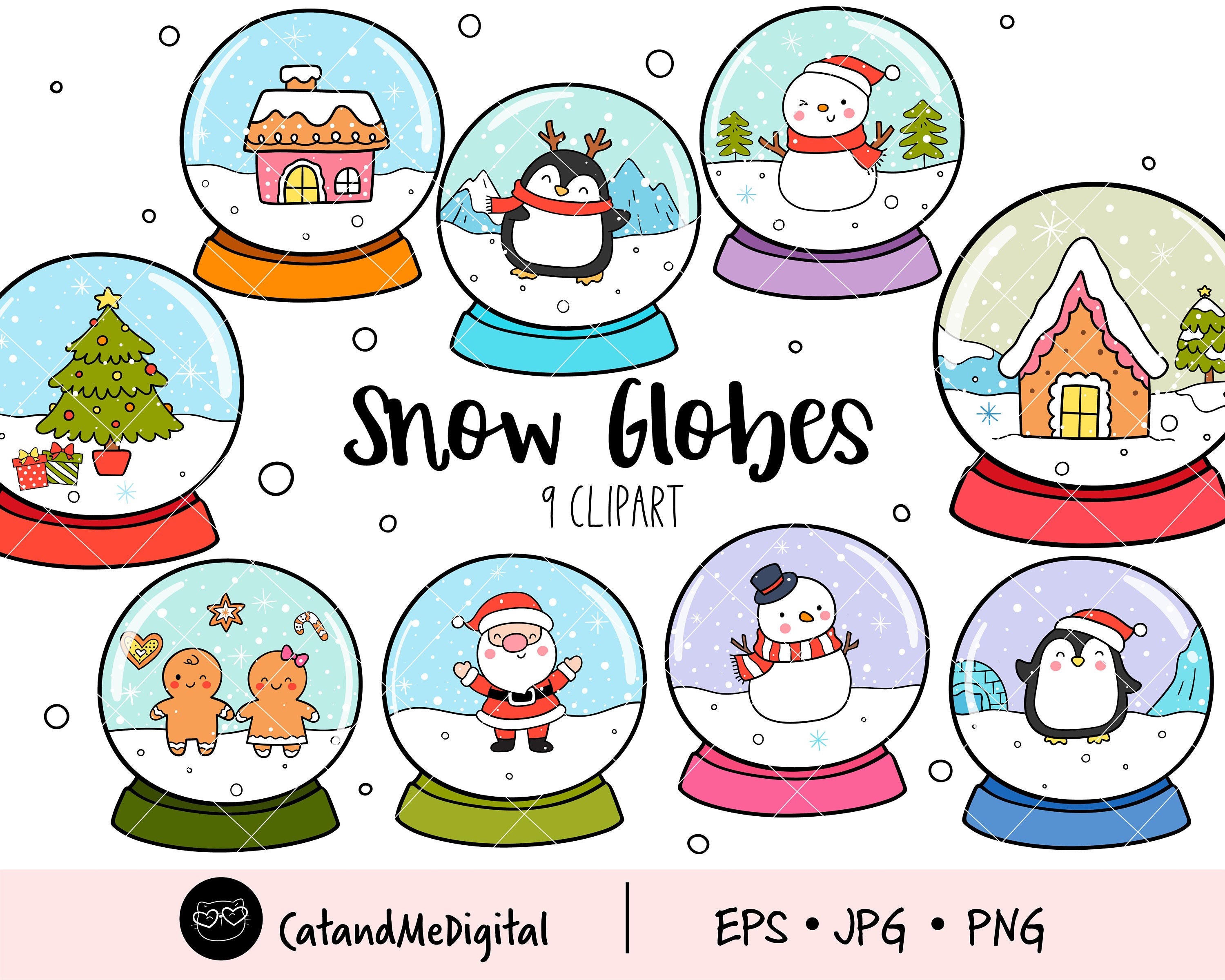 Christmas Snow Globes Clipart Snowman Clipart Snow Globe - Etsy