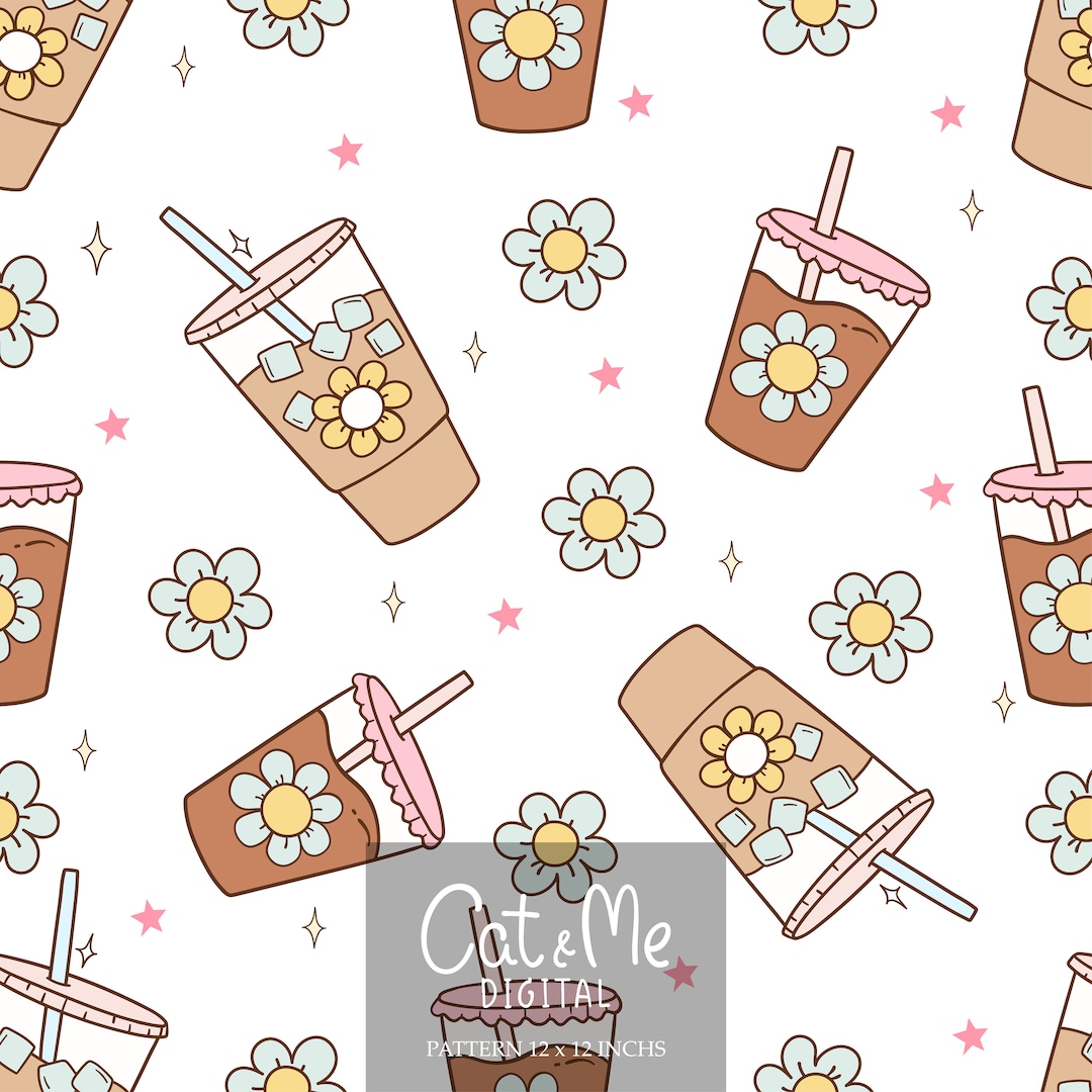 Iced Coffee Seamless Pattern Girly Iced Coffee Pattern Coffee Repeating ...