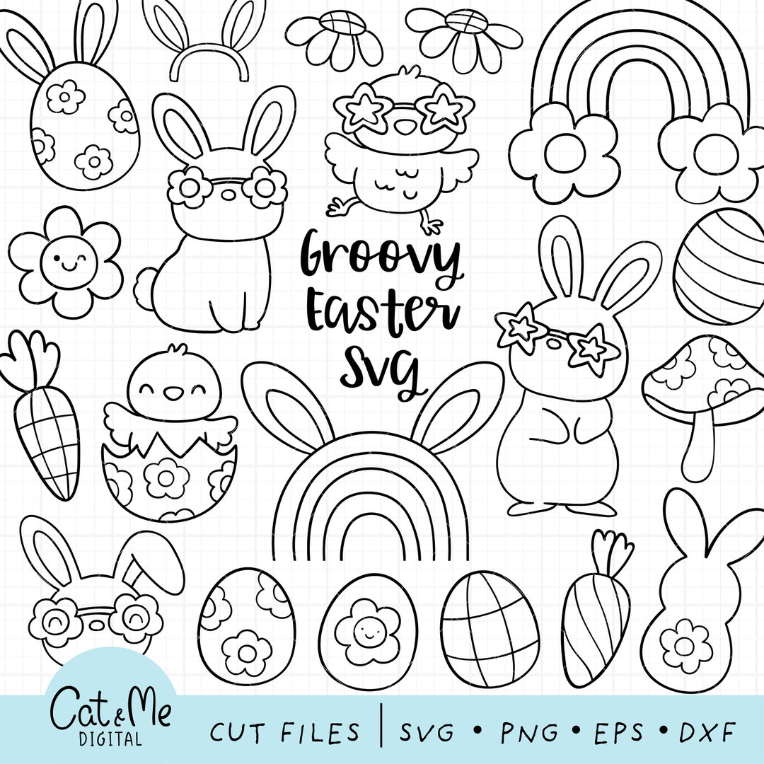 Doodle Groovy Easter Svg Retro Easter Svg Animal Easter Svg Spring Svg ...