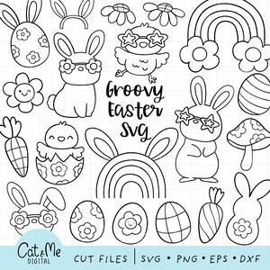 Doodle Groovy Easter Svg Retro Easter Svg Animal Easter Svg Spring Svg ...