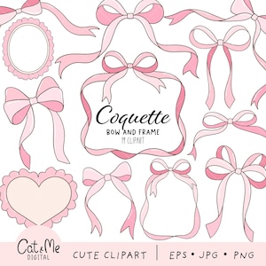 Coquette Pink Bows Clipart Bow and Frame Clipart Vintage Ribbon Clipart ...
